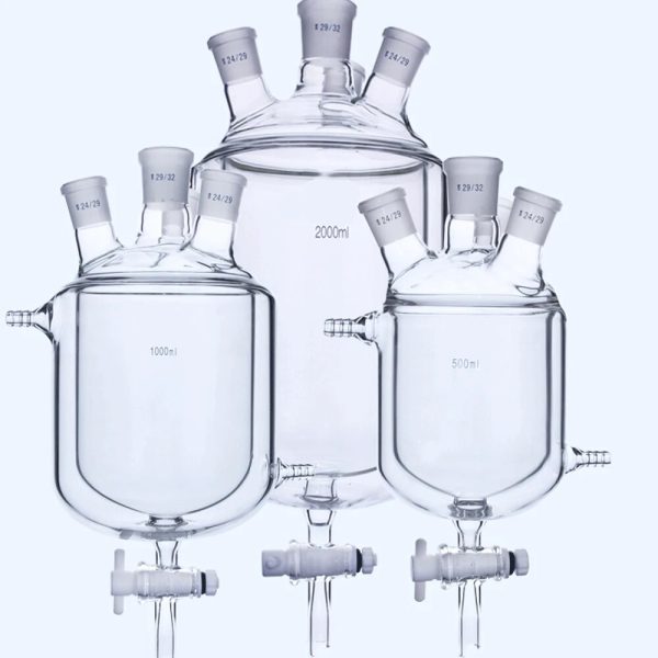 Reaction bottle borosilicate lab glassware with discharge valve