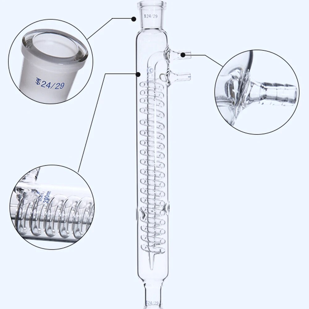 Glassware coil borosilicate glass reflux condenser tube